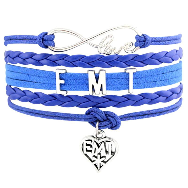 Cute EMS EMT Leather Charm Bracelet Jewelry Support Awareness Jewelry ...
