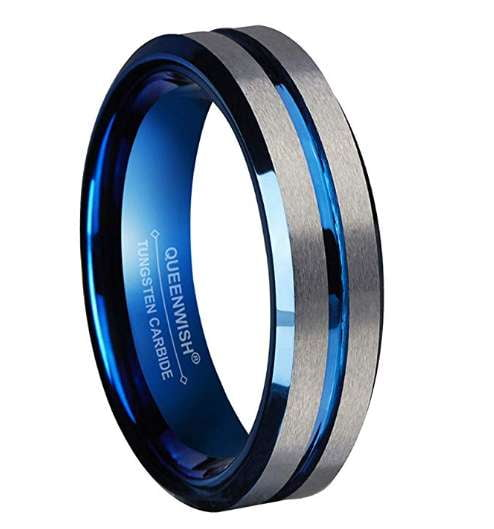 Womens Thin Blue Line Ring Police LEO Support Silver Tungsten Carbide ...